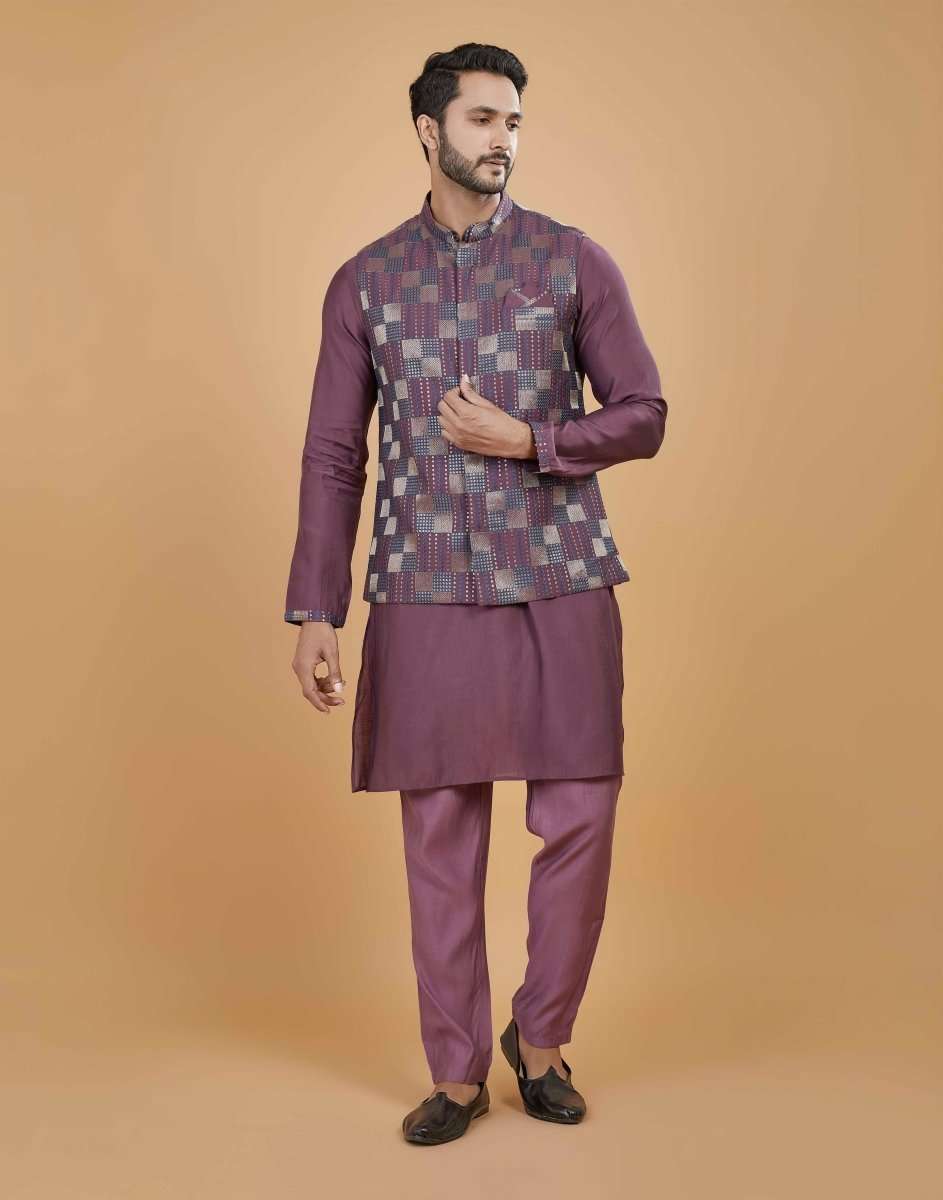 Multi Color Sequence & Thread Work Jacket Set – De Royal Mens Ethnic