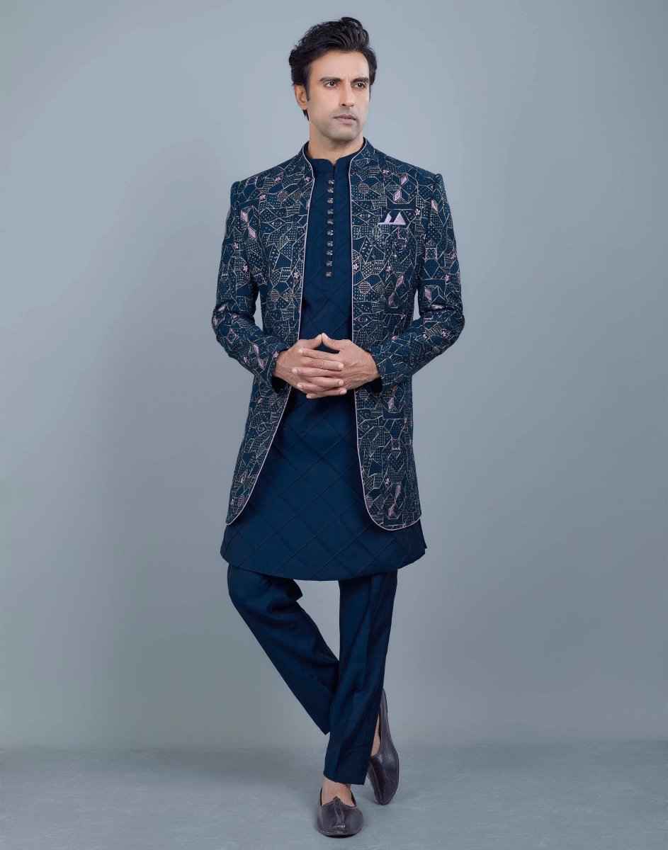 All Over Fully Embroidered & Sequence Open Jacket Style – De Royal Mens ...