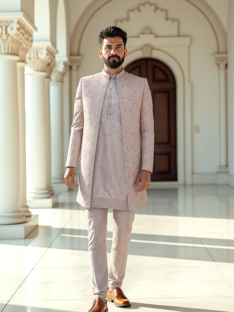 Graceful Onion Floral Motifs Embroidery with Mirror work Matka Silk In ...