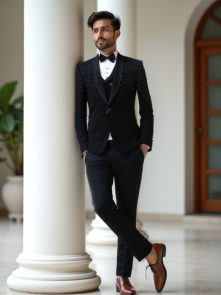 Designer Black Solid Polynosic Cutdana work Party Wear Suit – De Royal ...